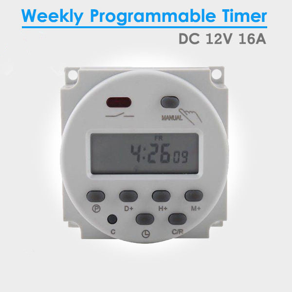 12V 16A LCD DAY PROGRAMMABLE TIMER TIME RELAY SWITCH 24 HOUR 7 Mini DC– salelink.co.nz
