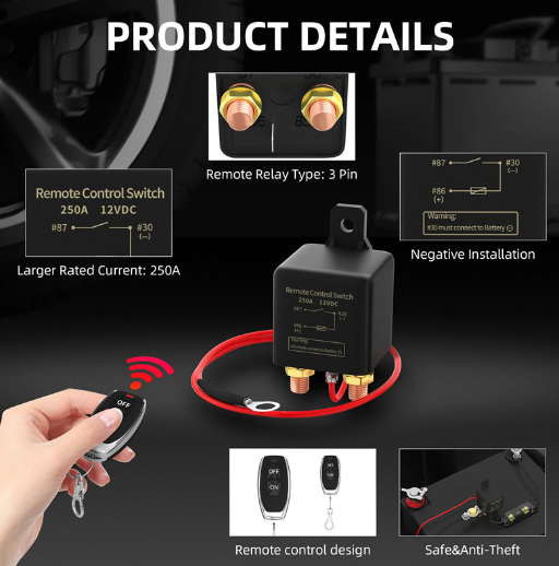 12V DC 200A Remote Battery Disconnect Switch Isolator Wireless for Car ...