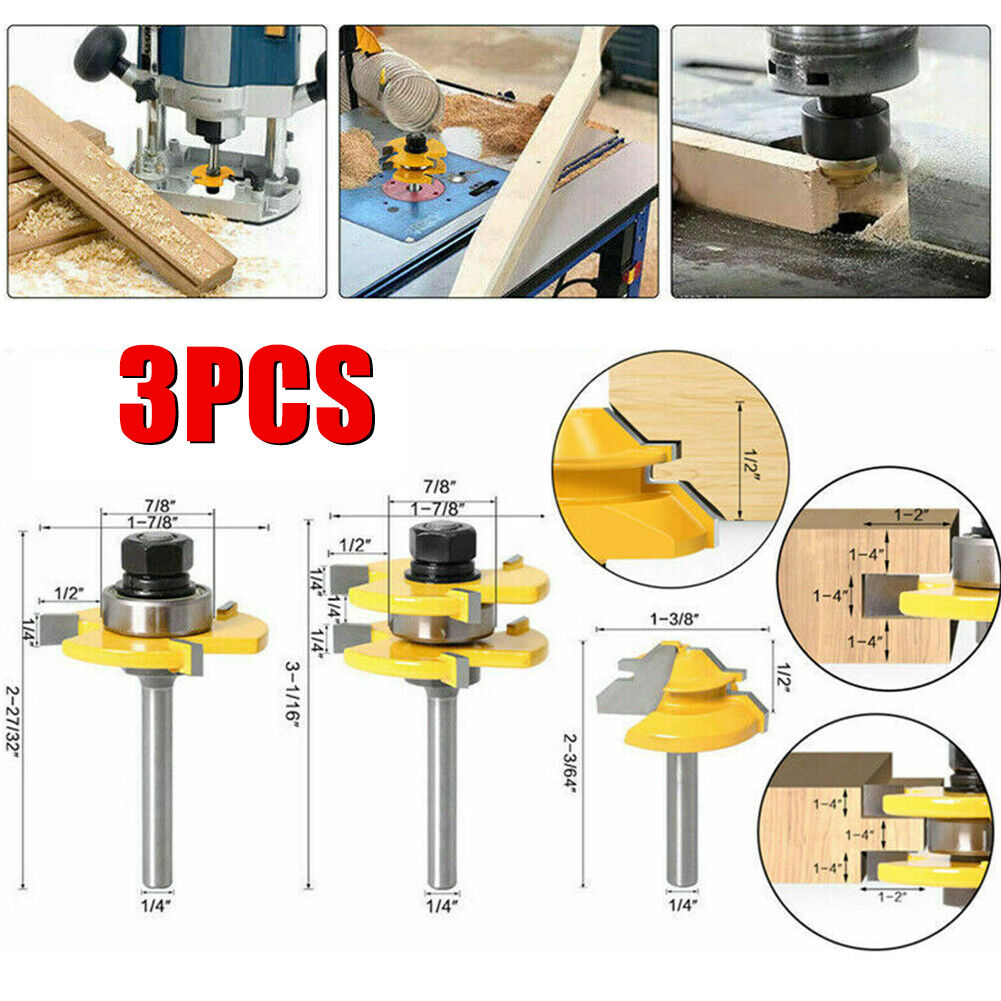 Tongue and Groove Router Bit Set 1/4'' Shank T-type Woodwork Milling C ...
