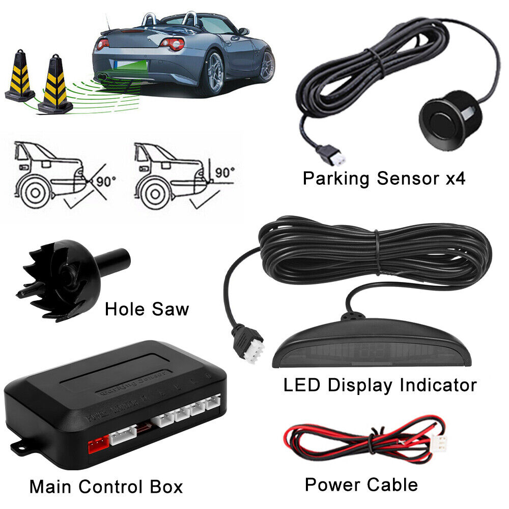 Car Reverse Sensor Reversing Parking System Kit 4 Sensors Buzzer Radar ...