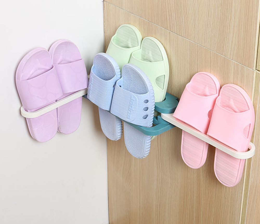 4 in 1 Foldable Slippers Holder Wall Mounted Hanging Shoes Storage Rac ...