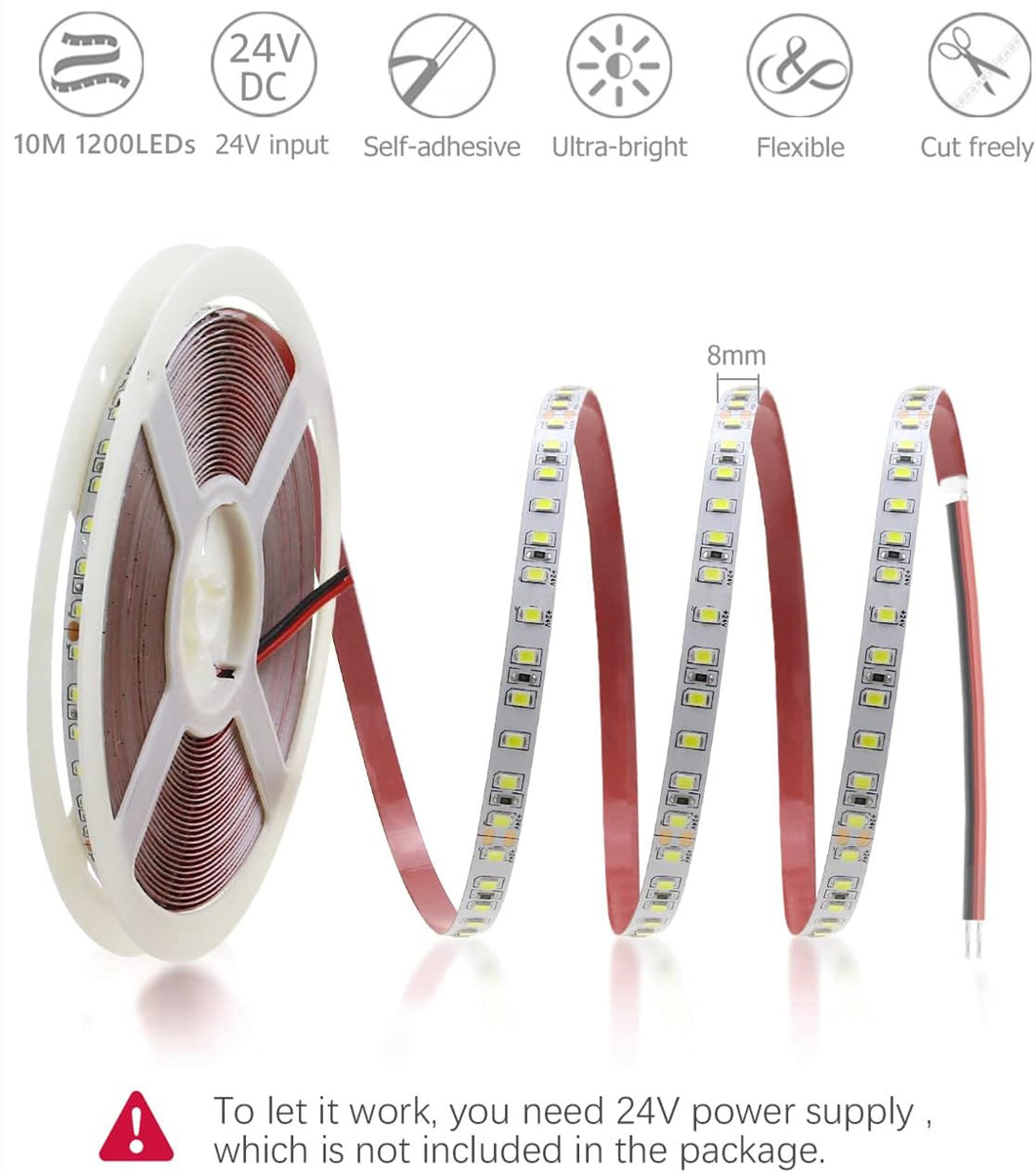 2835 24V 10M LED Strip Light Warm White 1200LED– salelink.co.nz