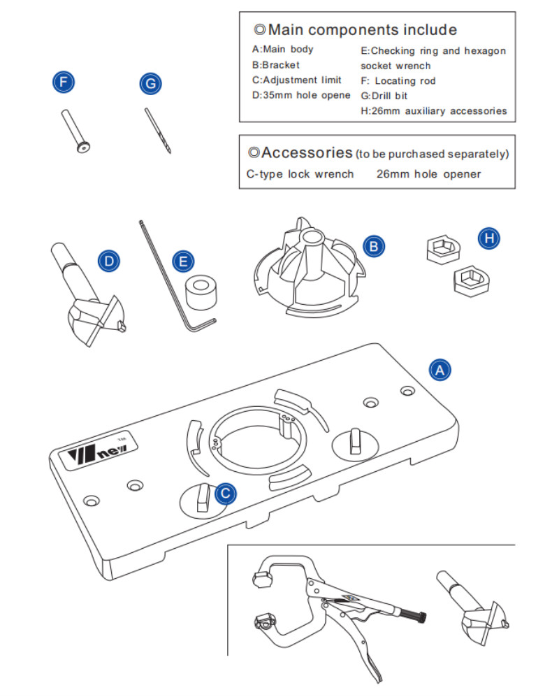 Concealed 35mm Cup Style Hinge Jig Boring Hole Drill Guide with Drill ...