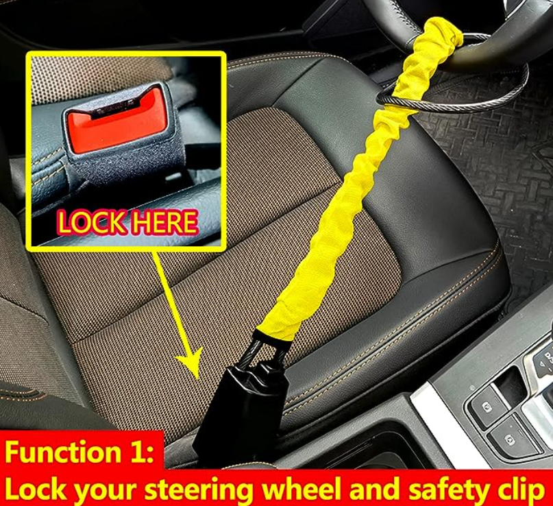 Steering Wheel Lock Seat Belt Lock Universal Anti Theft Car Device Yel ...