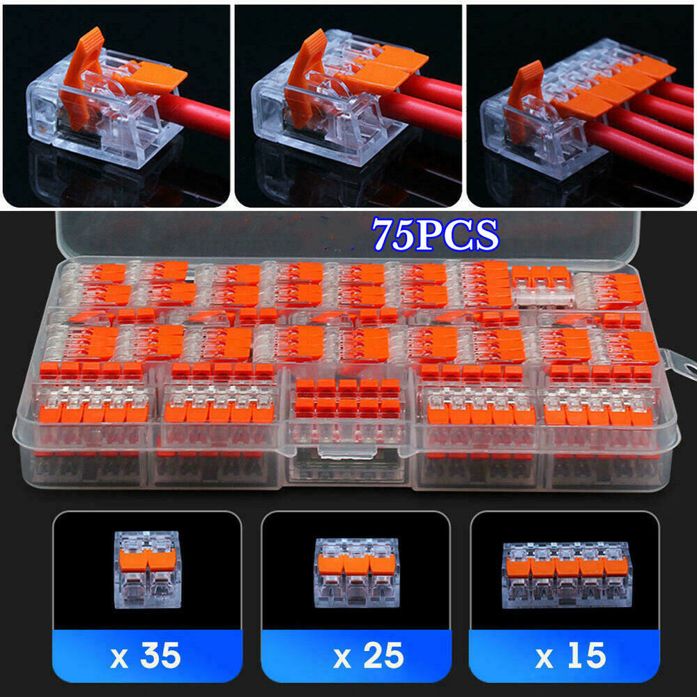 75pcs For 221 Electrical Connectors Wire Block Clamp Terminal Cable ...