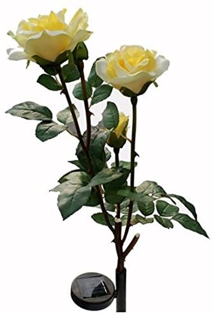 Solar Flower LED Light Artificial Rose Garden Landscape Decor Yellow ...
