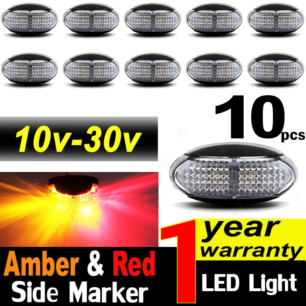10x 10v-30v Red Amber Clearance Lights Side Marker Led Trailer Truck L ...