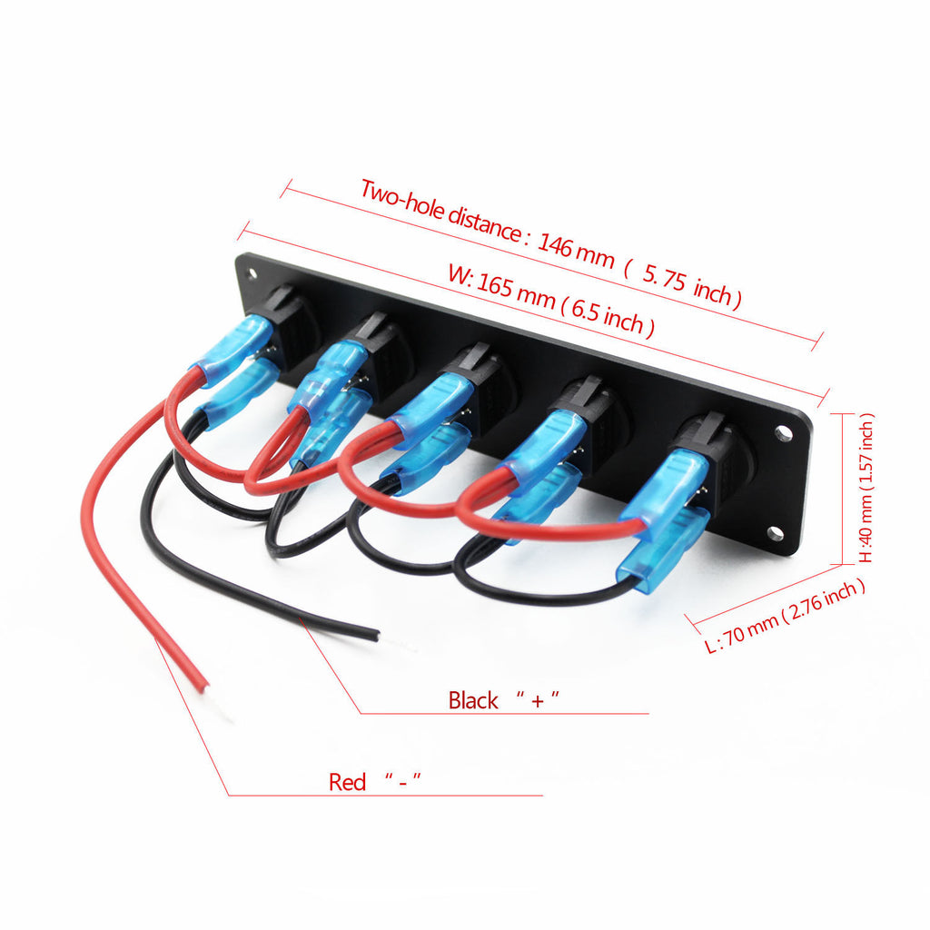 5 Gang Rocker Switch Panel Car Blue LED Circuit Breaker 12V– salelink.co.nz