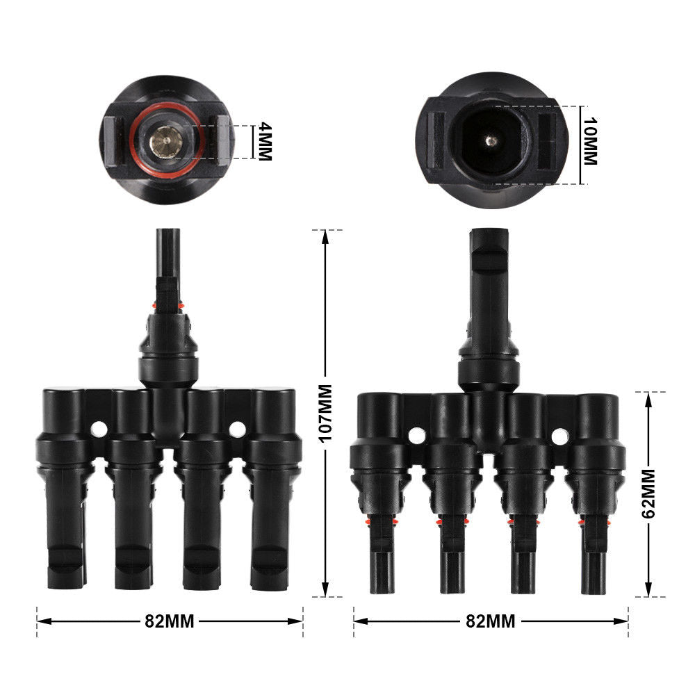 1 Pair MC4 4 to 1 T-Branch M/F Connectors for Solar Panel Cable Combin ...