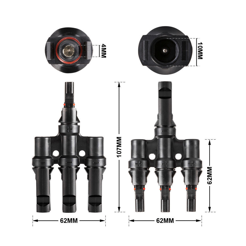 1 Pair MC4 3 to 1 T-Branch M/F Connectors for Solar Panel Cable Combin ...