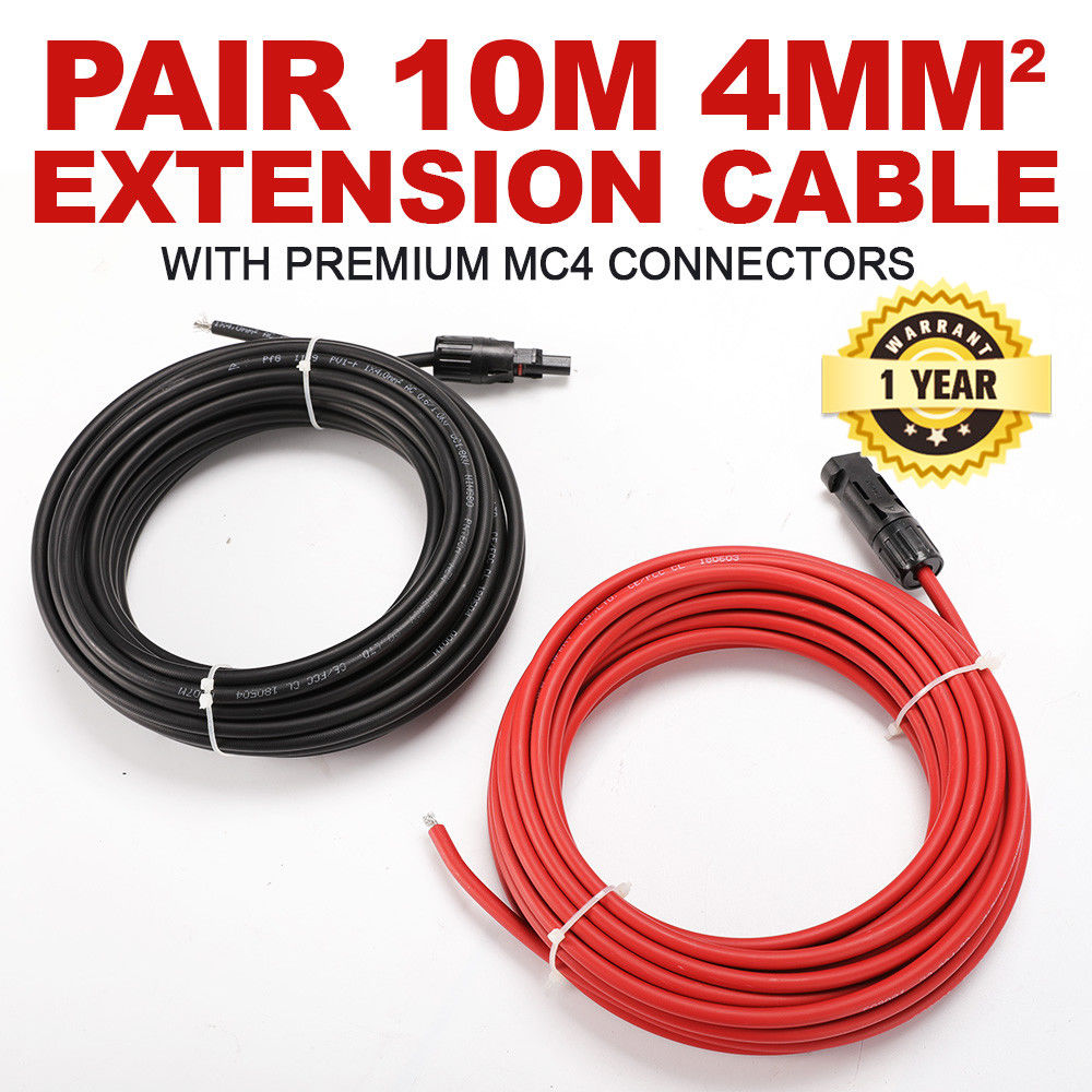 2x 10 m Extension Cable 4mm2 Wire MC4 Connectors Panel Solar to regula ...