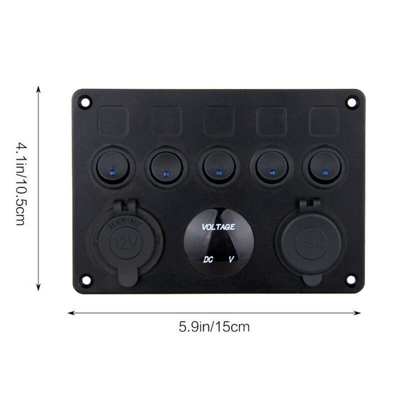 5 Gang ON-OFF Toggle Switch Control Panel 2 USB Charger 12V for Car ...