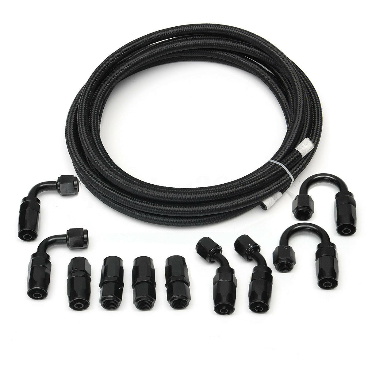 5M AN6-6AN Nylon Steel Braided Oil Fuel Line W/ Fitting Hose End Adapt ...