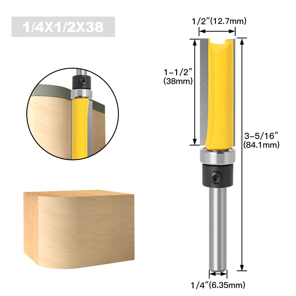 Top Bearing Flush Trim Router Bit 4Pcs Flush Trim Pattern Router Bit ...